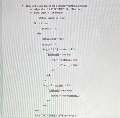 Solved Here Is The Pseudocode For A Primality Testing