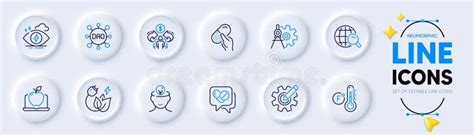 Mental Health Internet Search And Cogwheel Line Icons For Web App