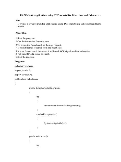 Ex No 3 A Applications Using Tcp Sockets Like Echo Client And Echo