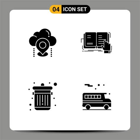Set Of 4 Vector Solid Glyphs On Grid For Location Reading Map Lesson Dustbin Editable Vector