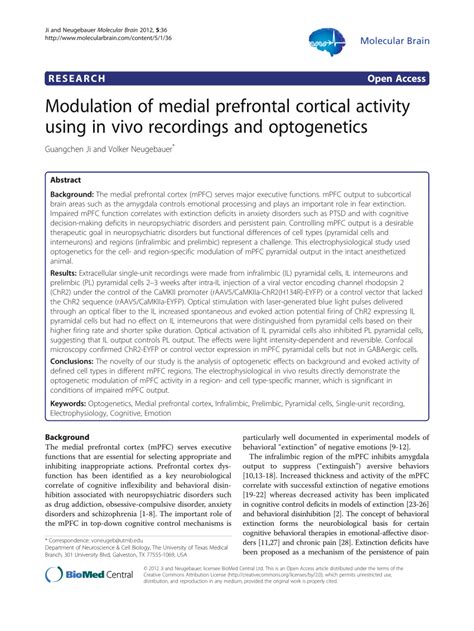 Pdf Modulation Of Medial Prefrontal Cortical Activity Using In Vivo