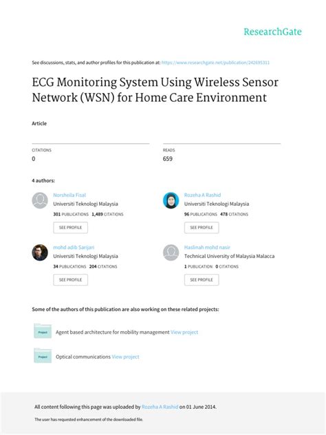Ecg Monitoring System Using Wireless Sensor Networ Pdf Pdf Monitoring Medicine Wireless