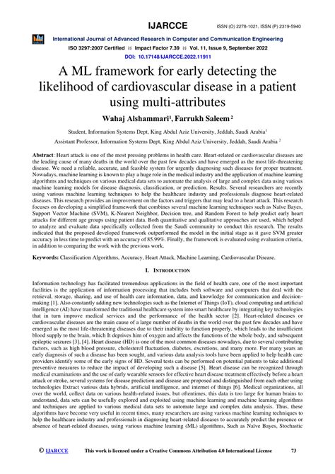 Pdf A Ml Framework For Early Detecting The Likelihood Of