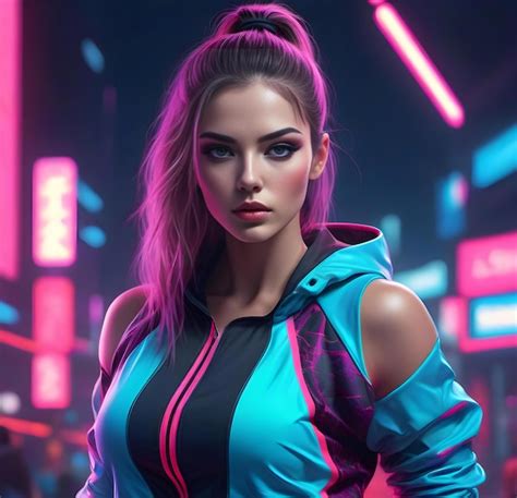 Premium Photo Fashionable Young Woman In Neon Lights
