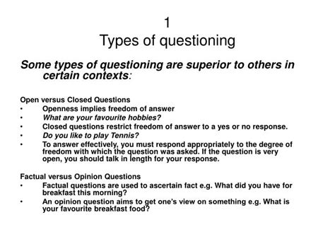 Ppt 1 Types Of Questioning Powerpoint Presentation Free Download