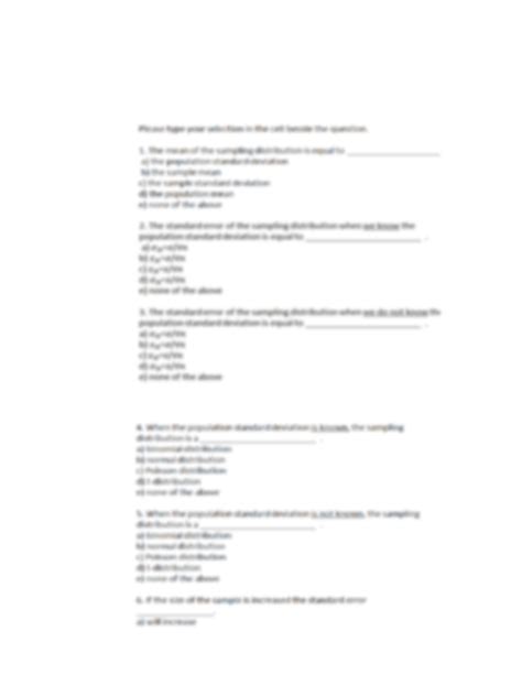Solution Hlt Answers To Population And Sampling Distribution Excel
