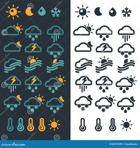 Set Of Weather Widget Icons Meteorology Concept Stock Vector Illustration Of Rainbow Cold