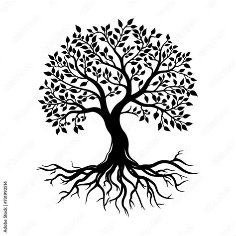 Tree Of Life Black And White Vector Design Generative Ai Isolated On White Background Stock