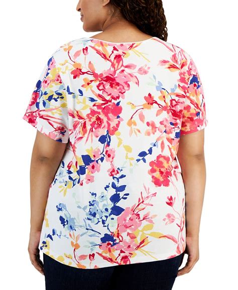 Karen Scott Plus Size Splashy Floral Scoop Neck Top Created For Macys