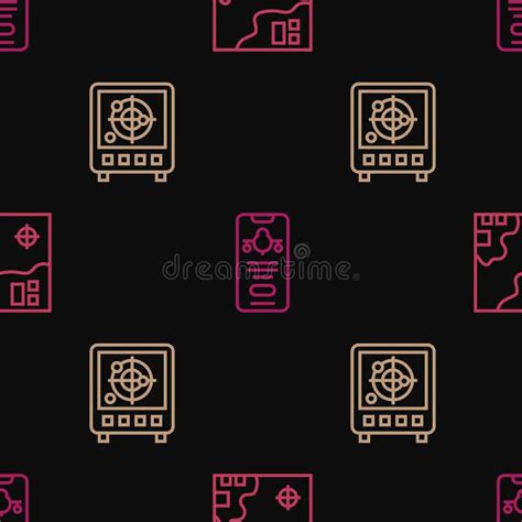 Set Line World Travel Map Radar With Targets On Monitor And Mobile Ticket On Seamless Pattern