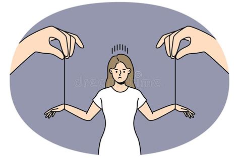 Huge Hands Manipulate Stressed Woman Stock Vector Illustration Of