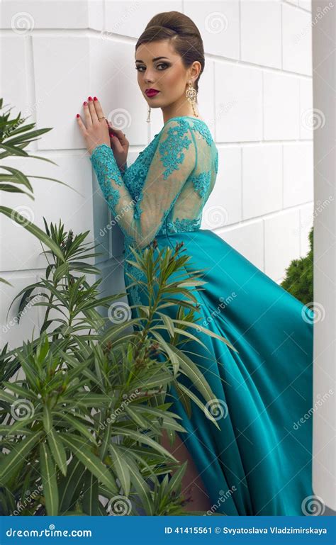 Beautiful Young Woman In Luxurious Silk Dress Stock Image Image Of Blue Silk 41415561