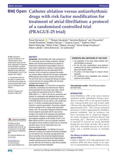 Pdf Catheter Ablation Versus Antiarrhythmic Drugs With Risk Factor Modification For Treatment