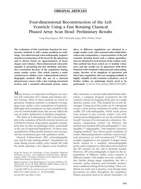 Pdf Four Dimensional Reconstruction Of The Left Ventricle Using A