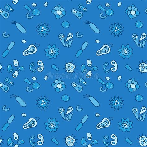 Microbes And Bacteria Vector Creative Blue Seamless Pattern Stock