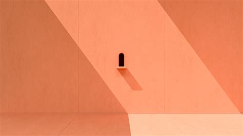 벽과 바닥과 화창한 날과 그림자에 작은 창 3d 렌더링 최소한의 파스텔 오렌지 핑크 건축 배경 0명에 대한 스톡 사진 및 기타