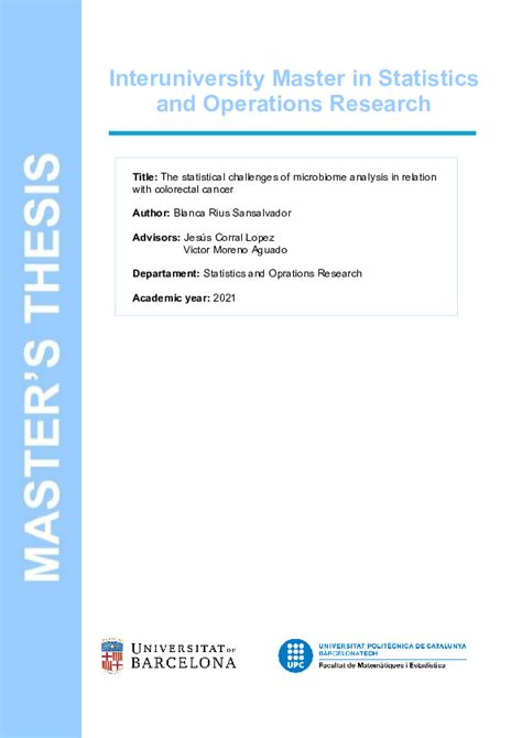 Pdf The Statistical Challenges Of Microbiome Analysis In Relation With Colorectal Cancer