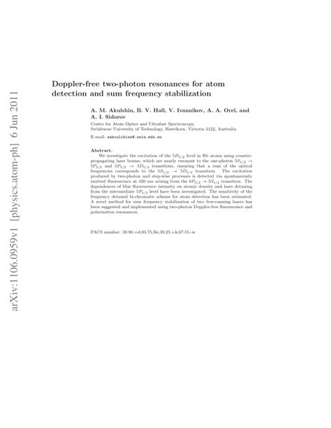 Pdf Doppler Free Two Photon Resonances For Atom Detection And Sum