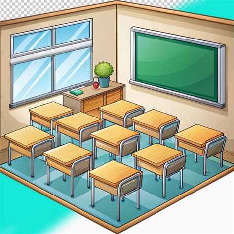 An Isometric View Of A Classroom With Desks And Chairs Premium Ai
