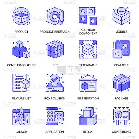 产品网页平面线条图标集。包装轮廓象形研究，复杂解决方案，包装，广告展示概念。矢量插图符号为网站移动应素材 花瓣网