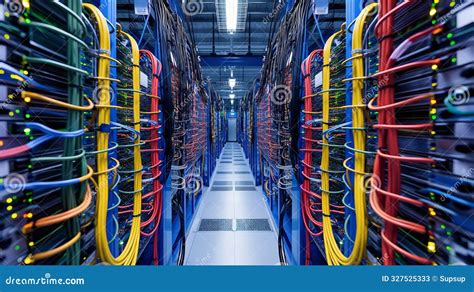 Modern Data Center Infrastructure Colorful Networking Cables Server Racks For Information