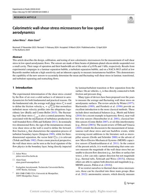 Pdf Calorimetric Wall Shear Stress Microsensors For Low Speed Aerodynamics