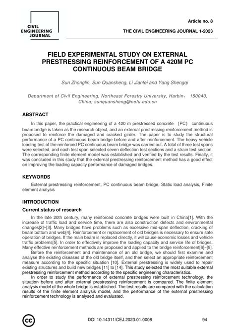 (PDF) FIELD EXPERIMENTAL STUDY ON EXTERNAL PRESTRESSING REINFORCEMENT OF A 420M PC CONTINUOUS ...