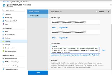 adding azure chat bot to web page geektechstuff
