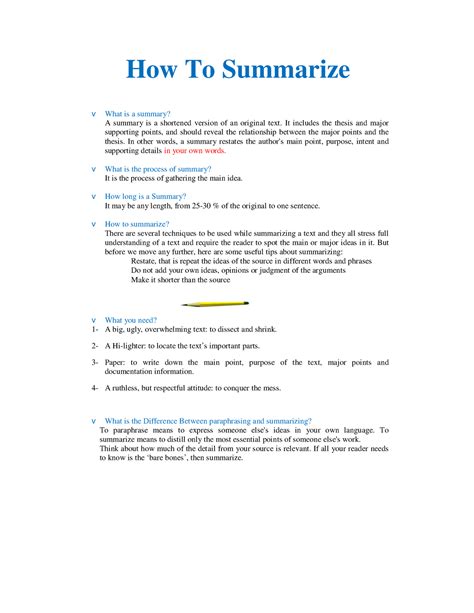 How To Summarize Summary How To Summarize V What Is A Summary A