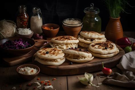 Premium Ai Image Traditional Pupusa With Vegetables And Cheese On