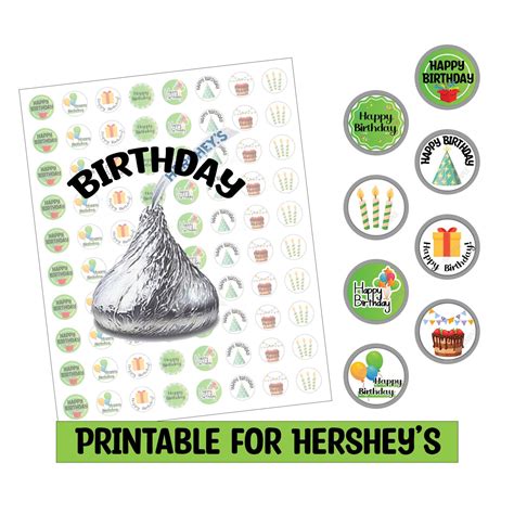 Hershey Kiss Sticker Printable Birthday Green Etsy
