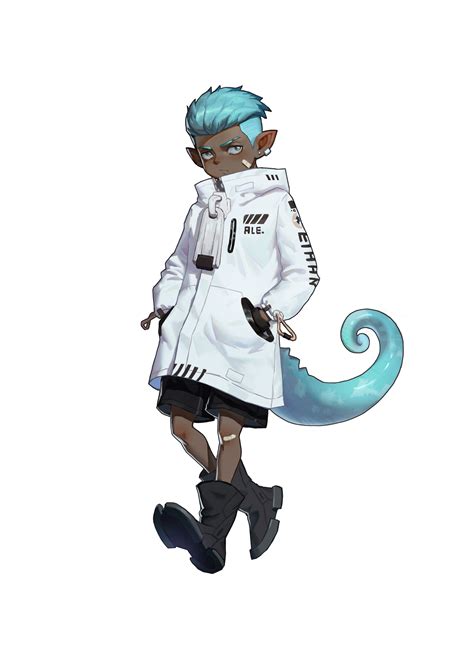 Safebooru - 1boy absurdres ale55 aqua hair arknights black footwear blue hair chameleon tail ...