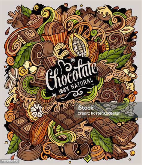 초콜릿 손으로 그린 벡터 낙서 그림입니다 초코 포스터 디자인 코코아 콩에 대한 스톡 벡터 아트 및 기타 이미지 코코아 콩 개체 그룹 구도 Istock