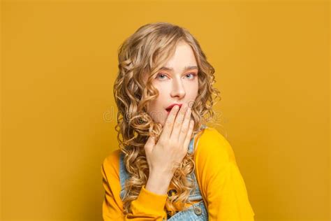 Pretty Surprised Girl With Long Curly Hair Smiling Stock Image Image