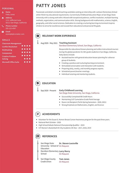 Internship Resume Examples, Template & Writing Guide for 2025 - CVmaker.com