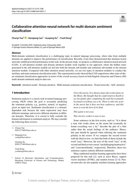 Collaborative Attention Neural Network For Multi Domain Sentiment Classification Request Pdf