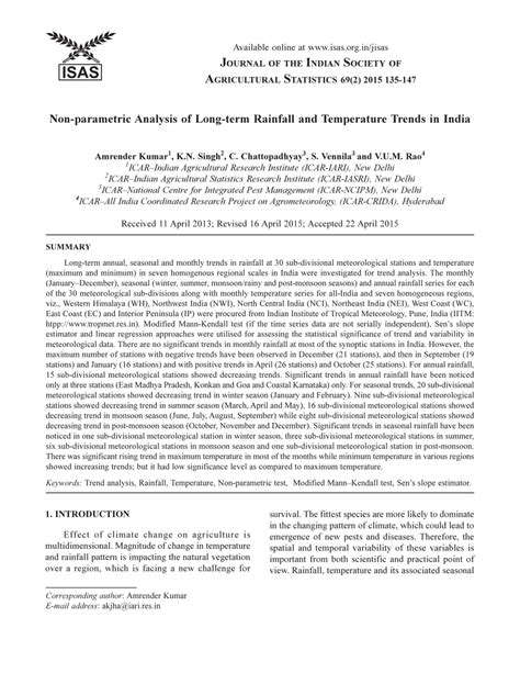 Pdf Non Parametric Analysis Of Long Term Rainfall And Temperature