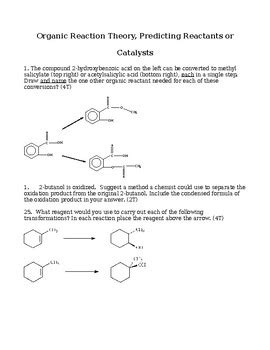 Predicting Reactants Catalysts Of ORGANIC RXNS Short Answer Grade 12 Chemistry
