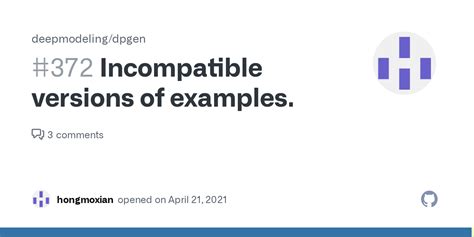 Incompatible Versions Of Examples · Issue 372 · Deepmodelingdpgen