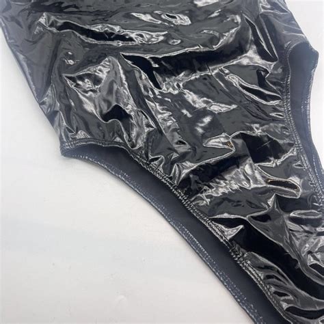 Iefiel Tops Nwt Iefiel Black Wet Look Leather Bodysuit One Piece