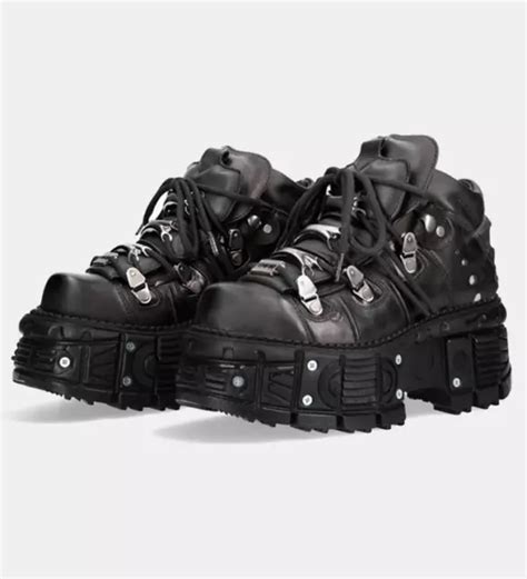 New Rock Boots Unisex Metallic Black Leather Goth Platform 2024 Uk £76
