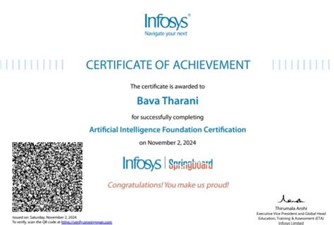 Bavatharani V On Linkedin Artificialintelligencefoundationcertificate Happylearning