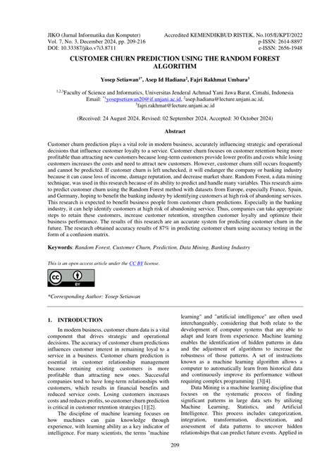 Pdf Customer Churn Prediction Using The Random Forest Algorithm