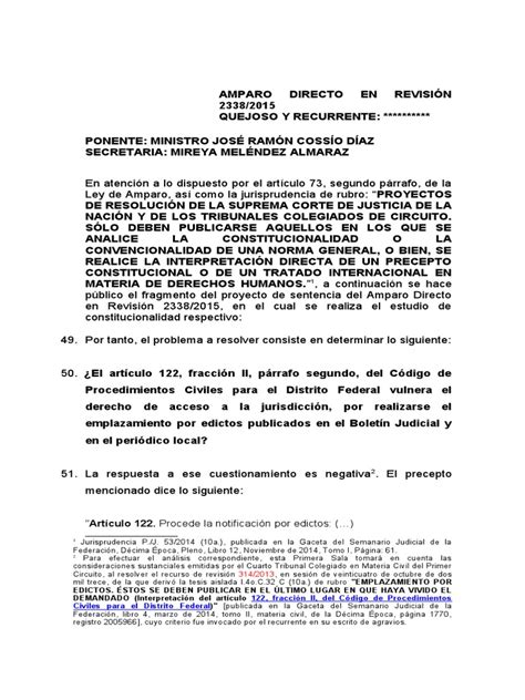 Amparo Directo En RevisiÓn 2338 2015 Pdf Demanda Judicial Ley