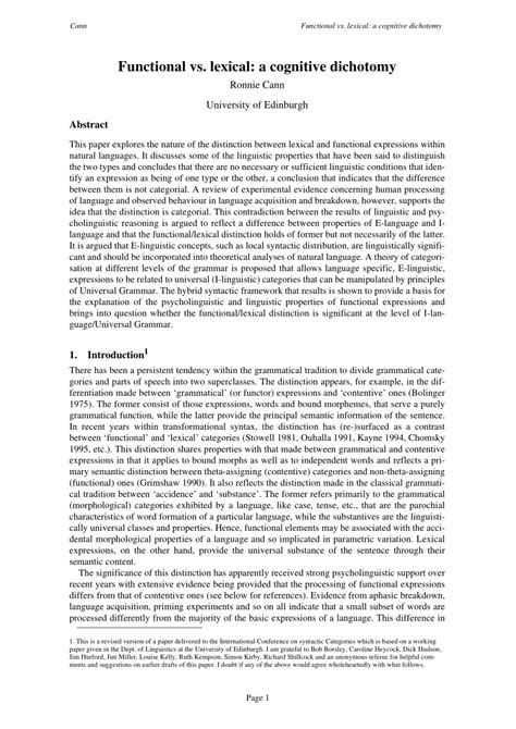Pdf Functional Versus Lexical A Cognitive Dichotomy