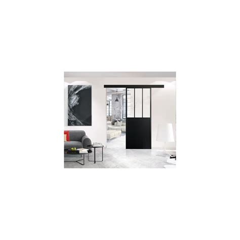 Kit Porte Coulissante Rail Bandeau Atelier H X L X P Cm Noir Verre Transparent