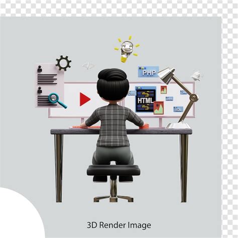 Desarrollador Web Que Trabaja En La Ilustración 3d Del Proyecto