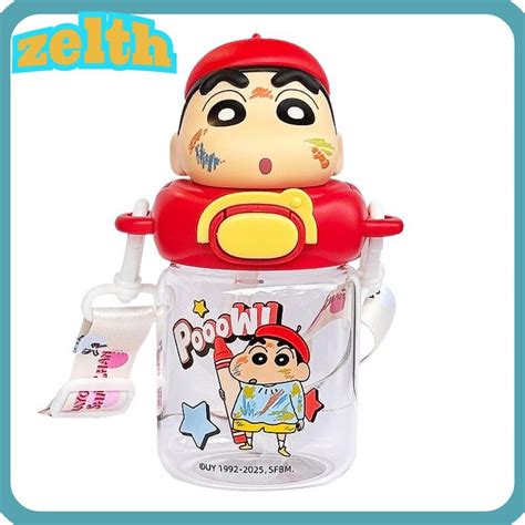 ขวดน้ํา Zelth ถ้วยน้ําพลาสติกลายเครยอนชินจังคุณภาพสูงแบบพกพาเรียบง่าย 330ml ถ้วยฟางกีฬากลางแจ้ง