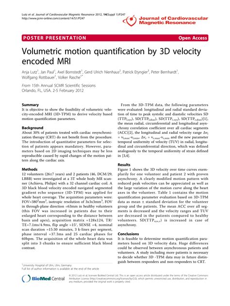 pdf volumetric motion quantification by 3d velocity encoded mri