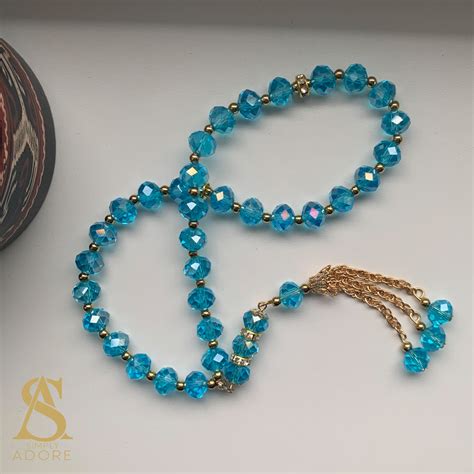 Sky Blue And Gold Crystal Tasbih 33 Bead Tasbih Islamic Prayer Beads Eid